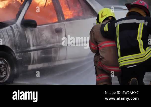 Rear view of Asian fireman wear fire protection suit. Firefighter ...