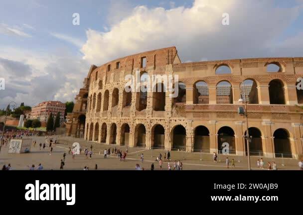 Facade of the Coliseum in Rome, the Roman Coliseum in the summer in ...