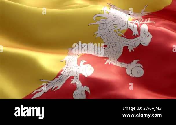 Flag of Bhutan waving in the wind. 4K High Resolution Full HD. Looping ...