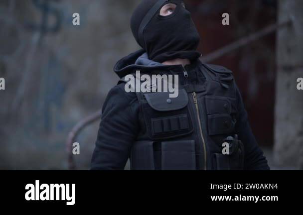 Men Wearing Mask and Tactical West. Special Forces Soldier. Counter ...