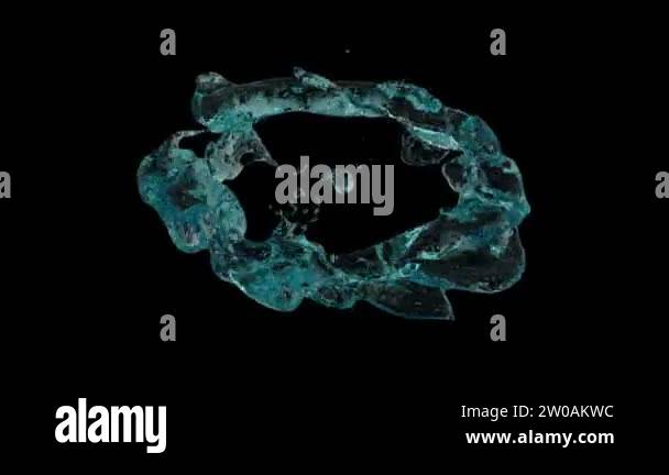 Sloping ring of turquoise blue water transforms into drop, isolated on ...
