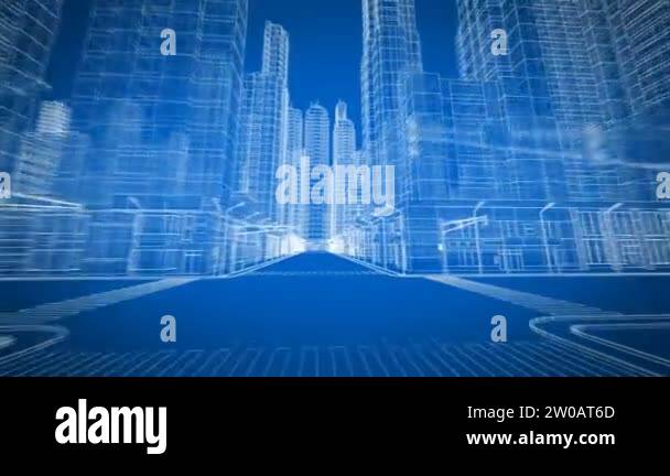 Beautiful Modern City Moving Through the Digital 3d Blueprint Road View ...