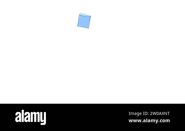 Sketch cartoon of small blue cube falling down and jumping around until ...