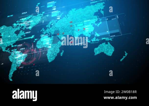 World map Futuristic user interface HUD GUI digital text number element for cyber technology ...