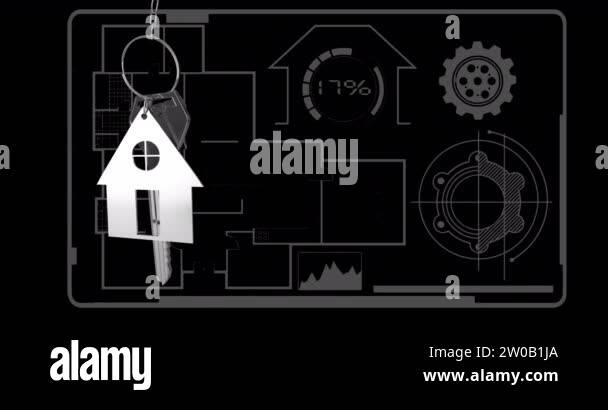 Animation of silver house keys and house shaped key fob hanging over an ...