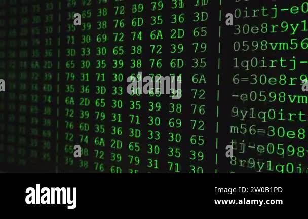 Program HEX code on scientific device screen, green text ASCI ...