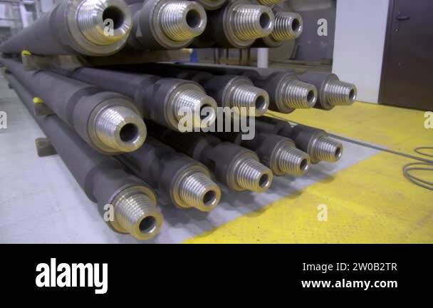 Metal parts are in warehouse after production. Threaded connection ...