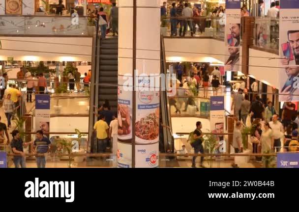 Delhi, India, 2019. Crowd of people shopping in the Select Citywalk ...