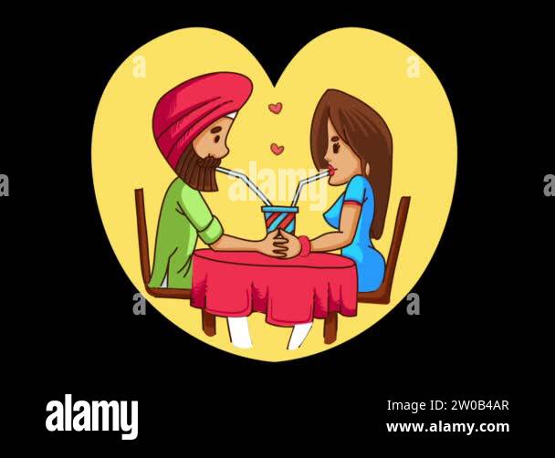 Vector cartoon illustration of Punjabi Sardar couple drinking juice ...
