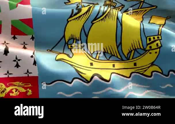 Flag of Saint Pierre and Miqelon waving in the wind. 4K High Resolution ...