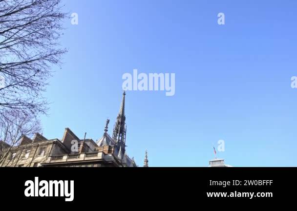 4K, Exterior of Holy Chapel in Paris, France. The Sainte Chapelle is a ...