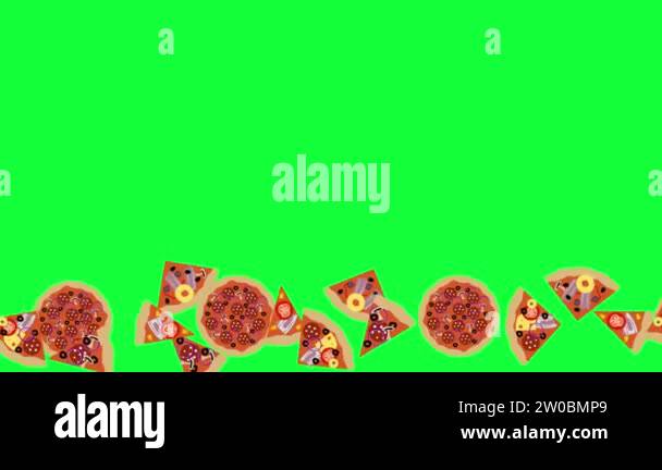 Seamless looping of Pizza and slices animation elements, on green ...