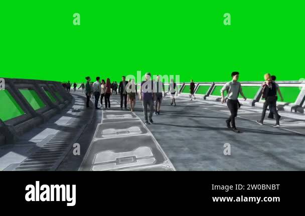 3d people in Sci fi tonnel. Traffic. Concept of future. Green screen ...