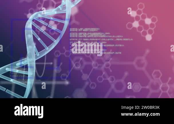 Animation of turning 3d white DNA strand turning with white text and ...