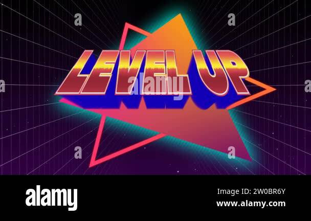 Digital animation of Level Up sign in orange and pink gradient with ...
