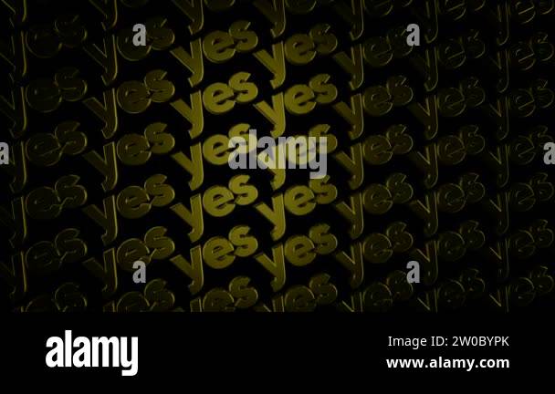 Abstract animation of threedimensional metal logotypes with words "Yes ...