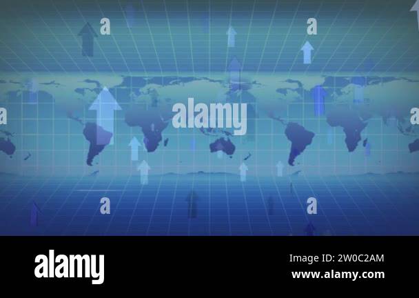 Digital animation of white arrows moving upwards. The background is a ...