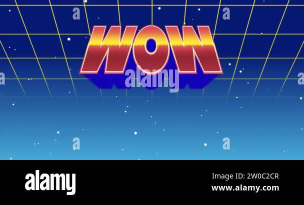 Digital animation of a Wow sign zooming in the screen while background ...