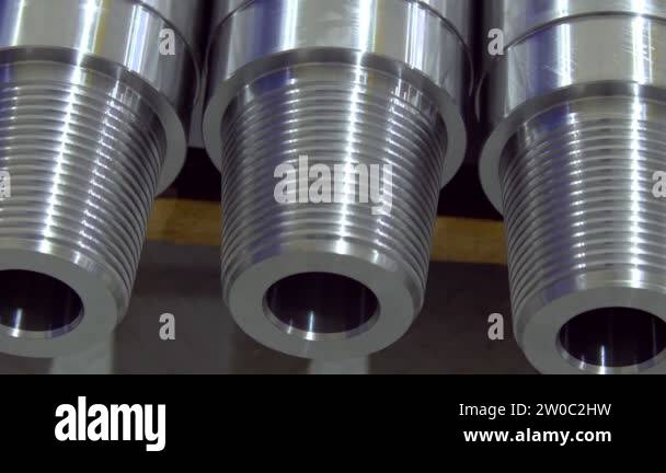 Metal parts are in warehouse after production. Threaded connection ...