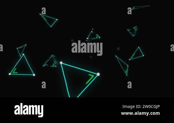 Digital animation of bright triangle shaped lights flickering against a ...