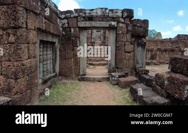 4K, Main gate at ancient temple of East Mebon, dedicated to the Hindu ...