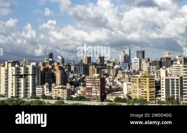 Timelapse Aerial View of landscape with the famed building Taipei 101 ...