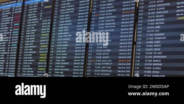 Departure arrival board with timetable and schedule in airport terminal ...