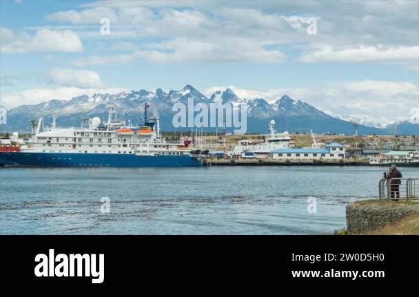 Vibrant Harbor Scene of Ushuaia Argentina with Unmarked Docked Ships ...