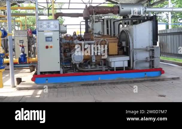 Powerful compressor at a gas plant. Compressing and transporting gas to ...
