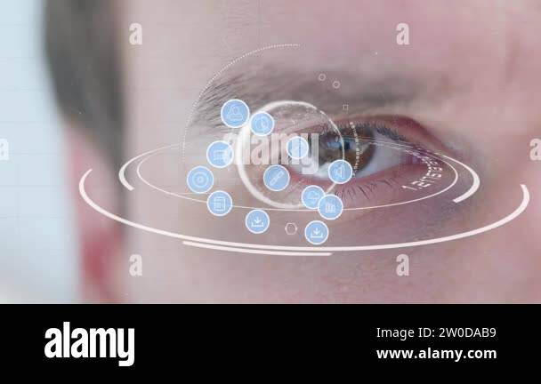 Digital animation of different application icons in circles connected by asymmetrical lines and ...