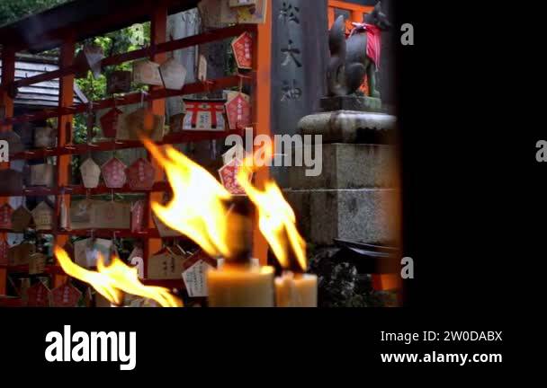 Kyoto, Japan-14 April, 2019: Slow Motion of candles burning in small ...