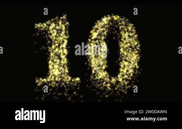Ten gold firework glow and glitter number. Burning tenth birthday ...