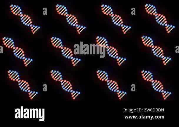 many glitched shiny DNA spiral molecule rotating in space seamless loop ...