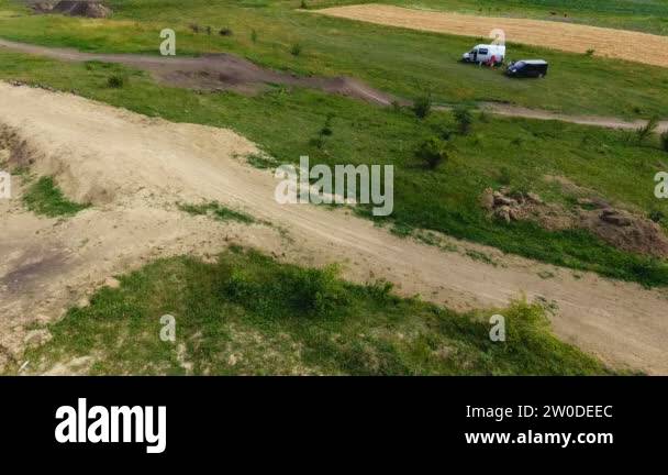 Aerial top down view of motocross track showing the high-performance ...