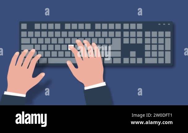 Working at a desk with a computer keyboard. Workplace. Top view ...