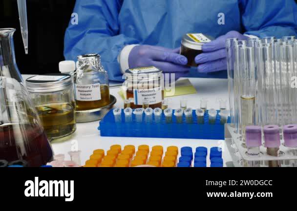 Scientific analysis of wastewater sample in laboratory, investigation ...