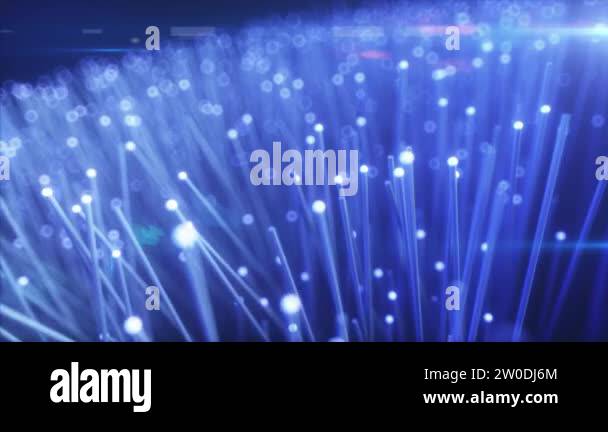 Millions of fiber optic wires transmitting a signal, flashing signal ...