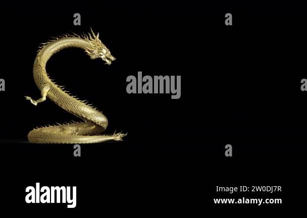 Full body Gold Chinese dragon pose spit fire to floor with 3d animation ...