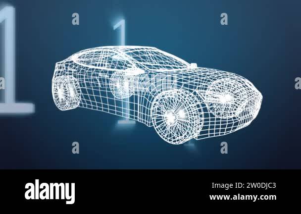 Digital animation of a 3d model of a sports car. The background is ...