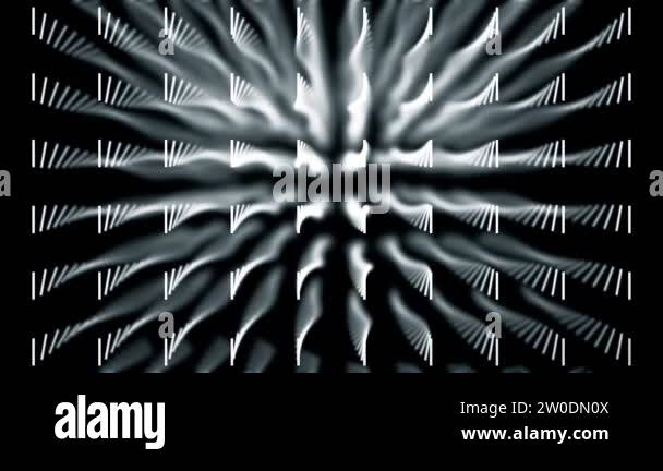 Background of lines extending into depth of black backdrop. Animation. Colored lines create 3D ...