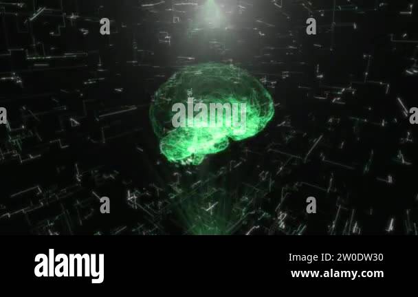Artificial intelligence Hologram of Human Brain scan AI concept Glowing Light Particles Arranged ...
