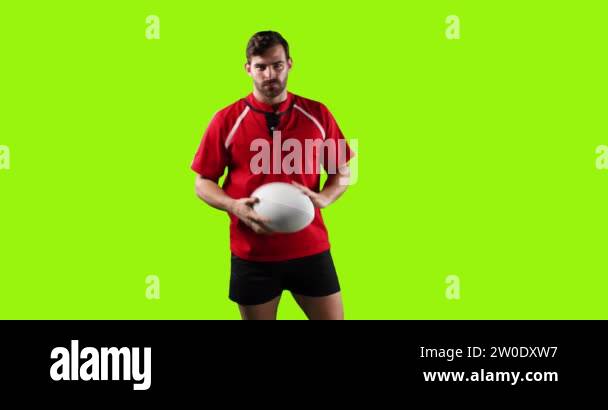 Animation of a young Caucasian male rugby player standing, looking to ...