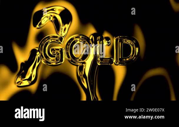 Gold. The word gold on a moving background. Liquid. Liquid metal ...