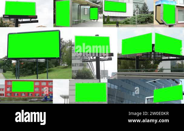 4K montage (compilation) - various billboards in the city - green ...