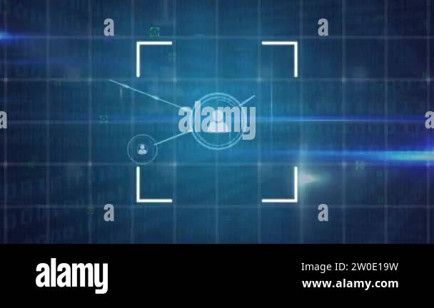 Digital animation of profile icons in circles connected by asymmetrical lines moving in the ...