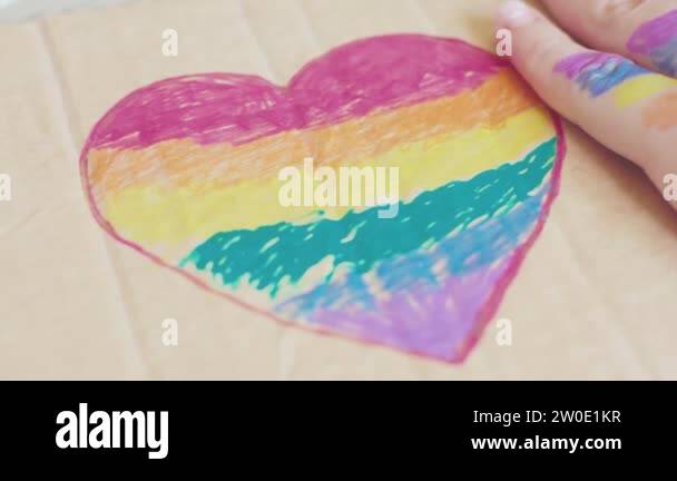 Pride day 2020. Female drawing rainbow flag on carton. Preparation ...