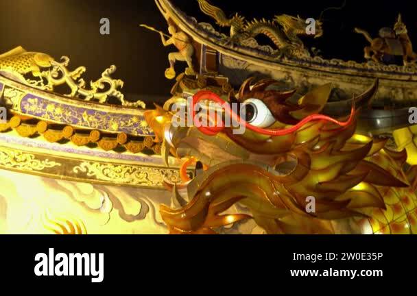 4K, Yellow Dragon Chinese lantern in the gate of Taiwan first temple of ...