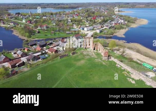 Aerial View of the Ludza Medieval Castle Ruins on a Hill Between Big ...