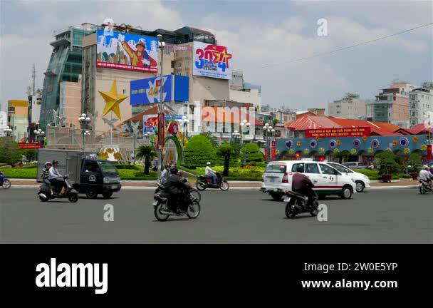 Ho Chi Minh City - Roundabout traffic view with 40th anniversary ...