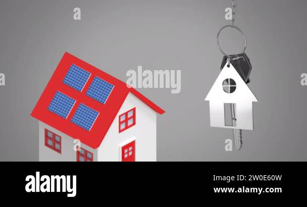 Animation of silver house keys and house shaped key fob hanging over a ...